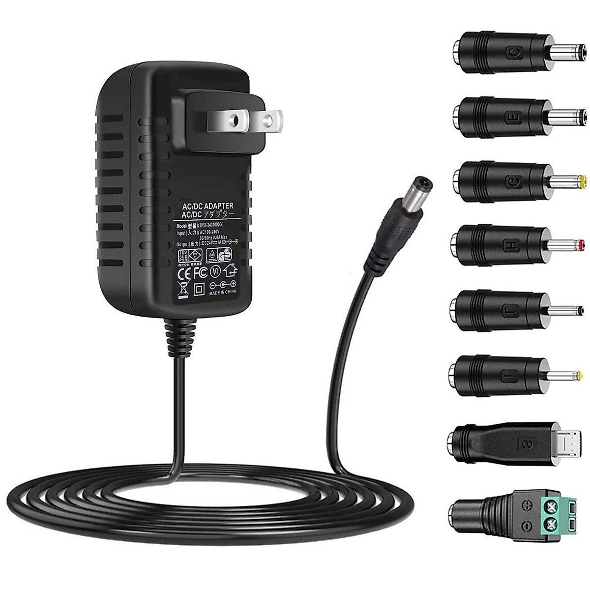 Universal AC Adapter 24V 1A Power Supply AC110V to DC24V Power Driver 5.5x2.1mm with 8 DC Plugs DC24V 100mA 500mA1000mA Charger Transformer 24V AC-DC Adapter