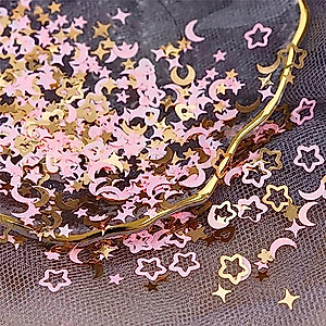 KACHIMOO KACHIMOO Nail Glitter Sequins,12 Grids Gold Pink Nail Glitter Flakes 3D Cherry Blossoms Moon Star Nail Sequin Flakes Heart Nail Charm Nail Accessories for Nail Art Decoration