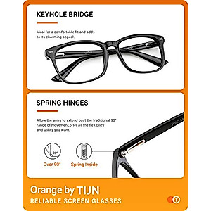 TIJN Blue Light Blocking Glasses for Women Men Clear Frame Square Nerd Eyeglasses Anti Blue Ray Computer Screen Glasses
