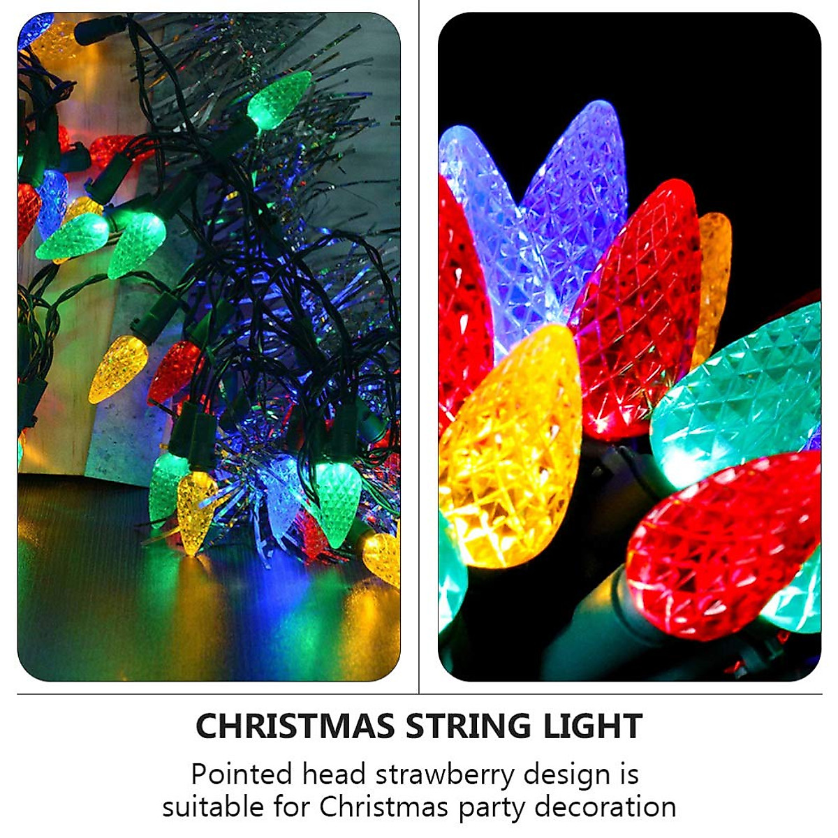 SOLUSTRE Outdoor Decor Strawberry String Lights LED Christmas Tree Hanging Lights Christmas Night Lights for Wedding Party Bedroom Outdoor Decoration (No Battery) Led String Lights
