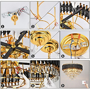 MarkDee Luxury Crystal Chandelier, 8-Lights Round Raindrop Crystal Hanging Ceiling Light, 5-Tier Pendant Lights Fixture for Dining Room, Living Room, Kitchen Island, Bedroom, D23.6''