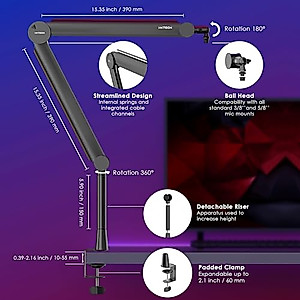IXTECH Premium Microphone Boom Arm with Desk Mount, 360° Rotatable, Fully Adjustable, for Podcast, Video, Gaming, Radio, Studio, Recording, Sturdy and Universal VALIANT Model