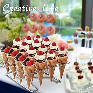 Newthinking Cupcake Cones Baking Rack, 16-Cavity Stainless Steel Ice Cream Cone Stand Holder Foldable Cake Decorating Pastry Tray Waffle Cones Holder for Baking, Cooling, Display