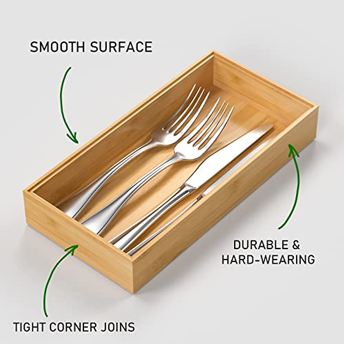 VeyFey Silverware Tray for Drawer, Stackable Kitchen Bamboo Drawer Organizer 12" x 6" x 2" Set of 2