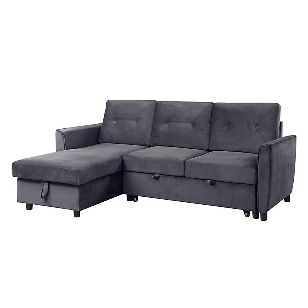 BOWERY HILL Dark Gray Velvet Reversible/Sectional Sleeper Sofa with Storage Chaise