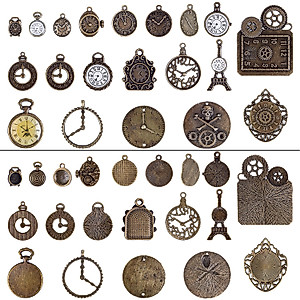 BronaGrand 20pcs Mixed Antiqued Bronze Charms Clock Face Charm Pendant, DIY Crafts, Gears, Jewelry Making, Steampunk Pendants