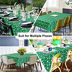 DWCN 60 x 84 Inch St Patrick's Day & Spring Rectangle Tablecloth - Shamrock Patterned Waterproof Spillproof Stain Resistant Washable Table Cloth for Dining Room Kitchen Party, Green Clover
