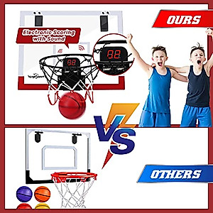 EagleStone Basketball Hoop Indoor for Kids, Over The Door Mini Basketball Hoop with Electronic Scoreboard, Room Basketball Hoop with 2 Balls and Sound, Basketball Toys for Toddler Boys Girls