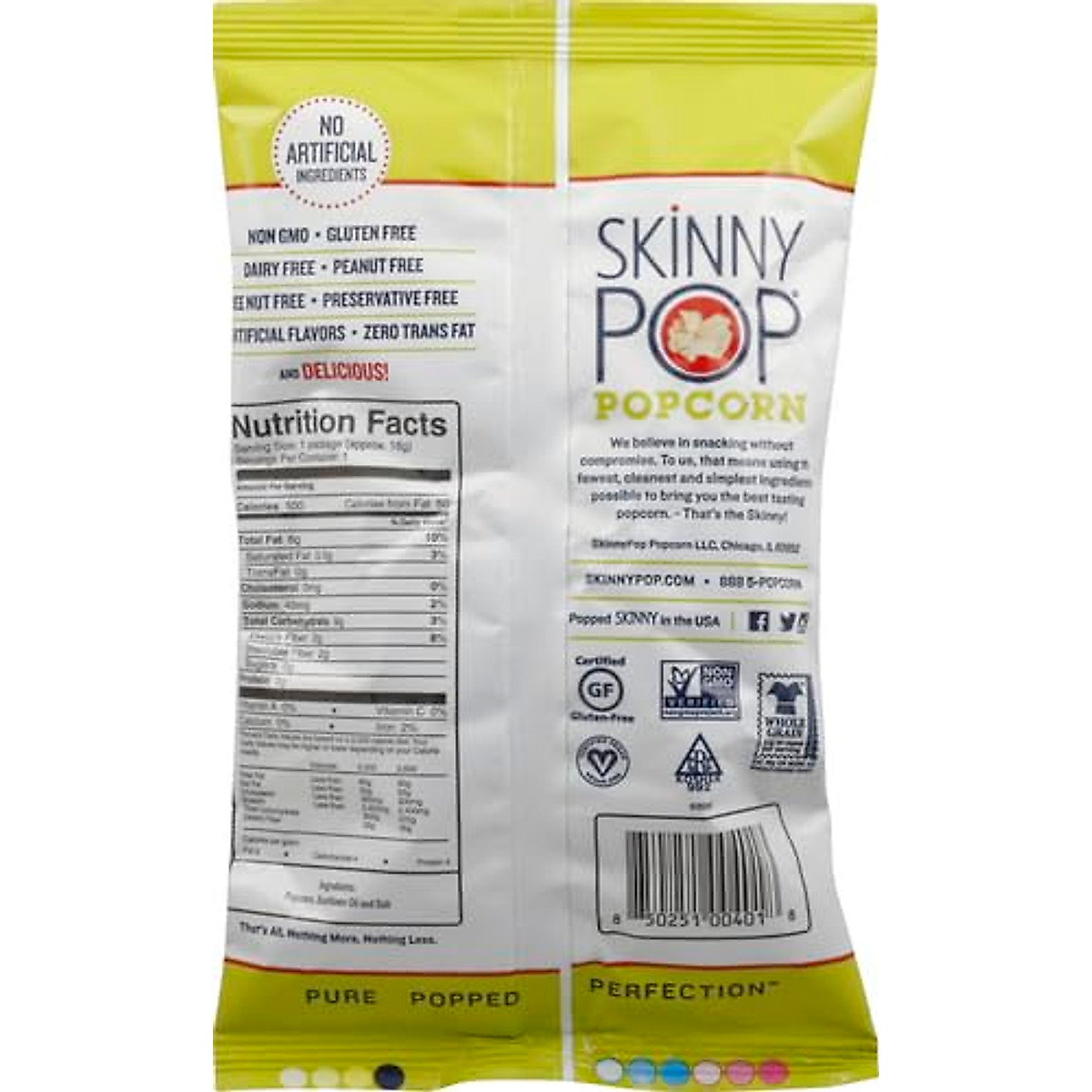 SkinnyPop Original Popcorn, Individual Snack Size Bags, Skinny Pop, Healthy Popcorn Snacks, Gluten Free, 0.65 Ounce (Pack of 30)