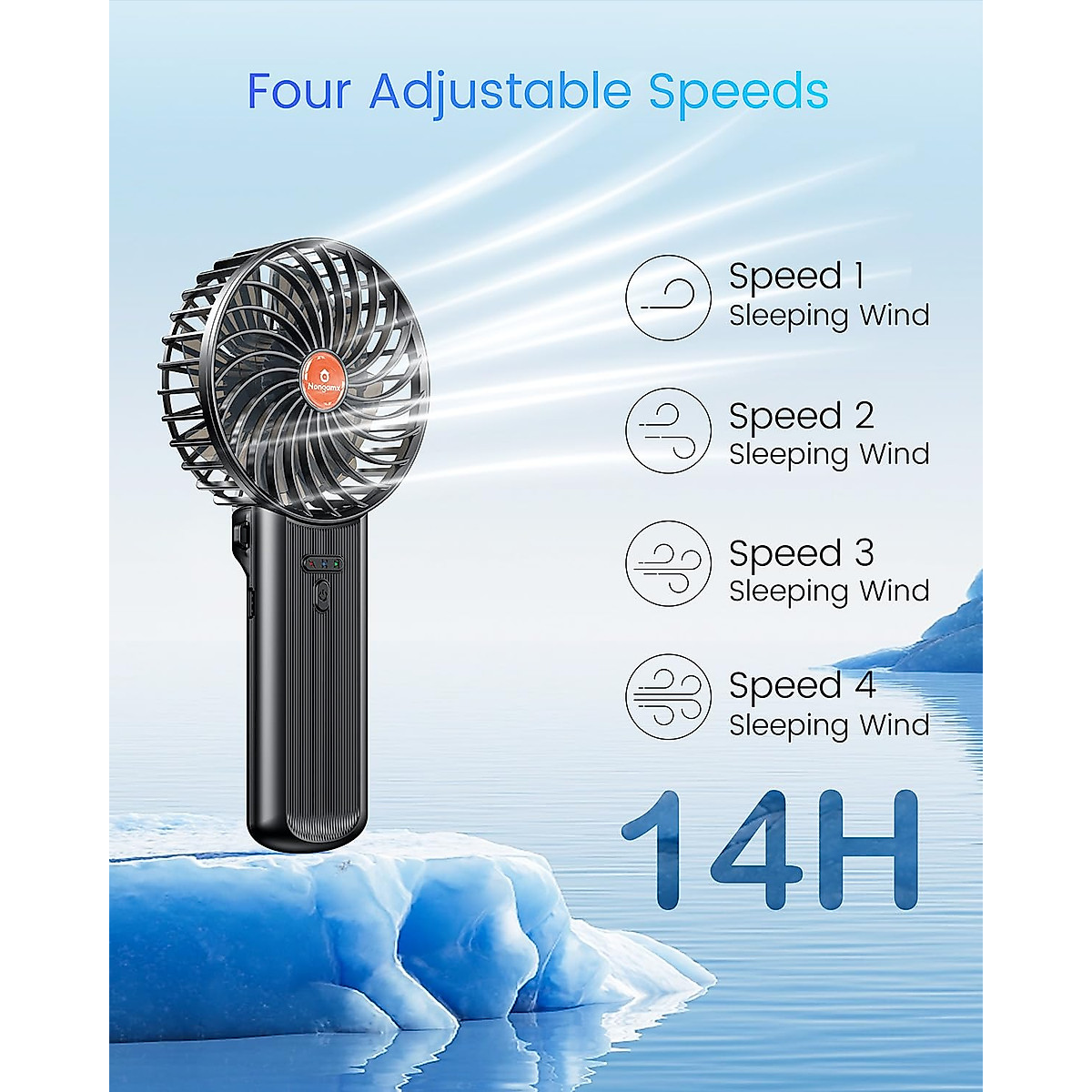 Portable Handheld Mini Fan Rechargeable: Small Hand Personal Foldable Fans 180° Adjustable 4 Speed Wind Cooling Air for Travel Face lash Indoor Outdoor Office Camping Household Women Men Kid Black