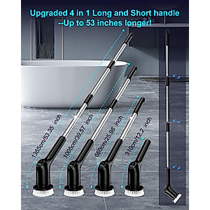 Yonlog Electric Spin Scrubber, FRIWOLE Upgraded Cordless Cleaning Brush with LED Display, 3 Speeds, 8 Replaceable Brush Heads, Adjustable & Detachable Handle, 450 RPM, for Bathtub, Tile, Floor, Black