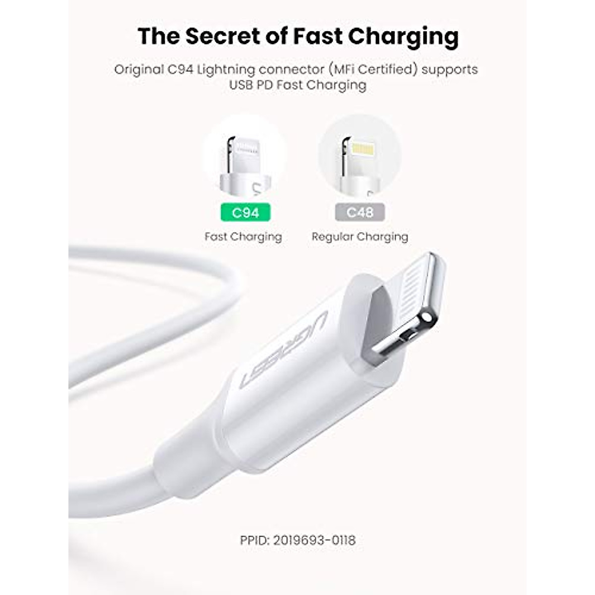 UGREEN 20W USB C Fast Charger with 3FT USB C to Lightning Cable MFi Certified Charging Cable, Foldable Charger Compatible for iPhone 14/13/12, iPad, AirPods Pro, and More