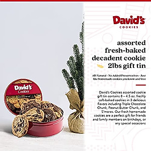 David's Cookies Assorted Fresh-Baked Decadent Cookie Gift Basket Tin — Luscious Large Cookies No Added Preservatives 4 oz./ each— All-Natural Cookies — Ideal Gift for Corporate Birthday Fathers Mothers Day Get Well and Other Special Occasions - 2 lb (8 Co