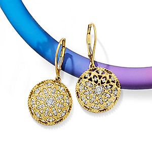 Ross-Simons 0.10 ct. t.w. Diamond Circle Drop Earrings in 18kt Gold Over Sterling