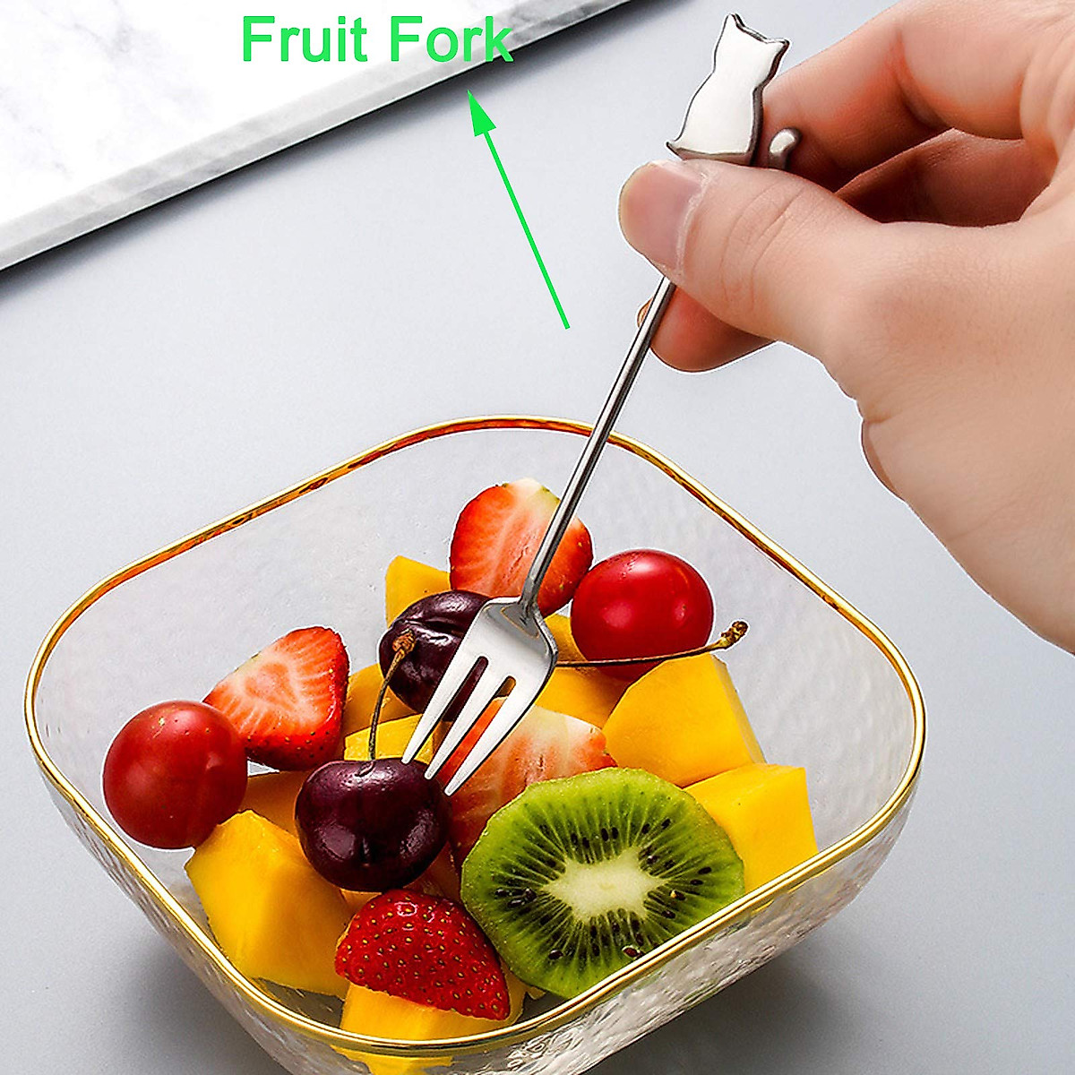 Maydahui 6PCS Cat Fish Spoon and Fork Cute Coffee Animal Spork 5.8 inch 18/10（304）Stainless Steel Teaspoon Dessert Drink Sugar Spoons Fruit Forks Tableware