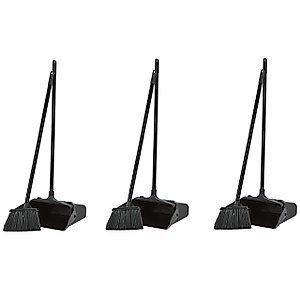 AmazonCommercial Sectional Handle Upright Lobby Dust Pan & Broom Set - 3-Pack