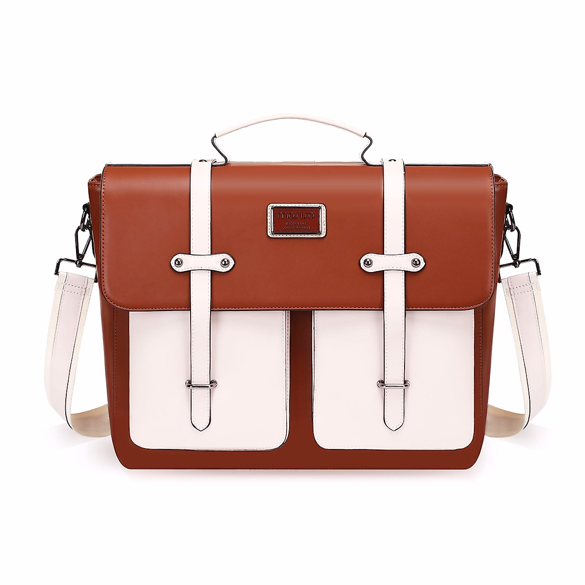 MOSISO Laptop Bag for Women, 15-15.6 inch Laptop Backpack Messenger Shoulder Bag with Front 2 Pockets for Business, Travel, Work, Office, Brown