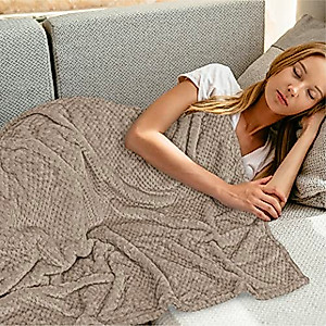 PAVILIA Waffle Fleece Throw Blanket for Couch Bed Tan Taupe, Super Soft Fuzzy Cozy Blanket Sofa, Plush Warm Cute Decorative Home Decor Throw, Lightweight All Season, Beige Camel Brown, 50x60
