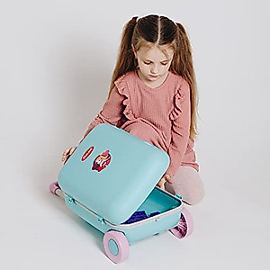 Doloni Rolling Kids Carry-on Luggage with Wheels, Hard Shell Luggage with Telescopic Handle, Toddler Travel Suitcase for Boys and Girls, School and Overnight Travel, 17 Inch Tall (Turquoise)