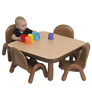Angeles Baseline Toddler Square Table and Chairs Set, Natural Wood – Includes One 30”, 12” High Square Table and Four 5” High Chairs – Durable, Lightweight, Easy to Move