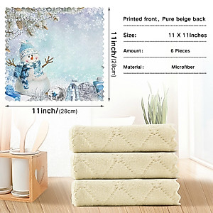 VIGTRO 6 Pack Super Absorbent Kitchen Towels,Winter Snowman Gifts Premium Dish Cloths Towels, Christmas Blue Snowflake Washable Fast Drying Dish Rags Reusable Cleaning Cloth 11x11