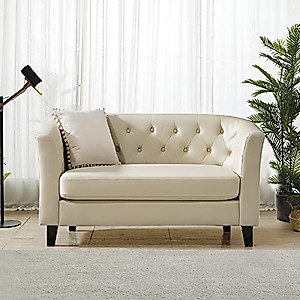 Husbedom 50 Inches Loveseat, Small Air Leather Couch for Small Spaces, Mini Sofa with Button Tufted Décor for Bedroom, Love Seats Furniture, Living Room, Bedroom, Apartment, Dorm, Beige