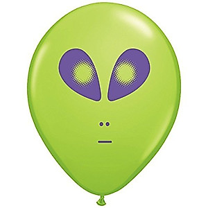 11 Inch Space Alien Print Lime Green Latex Balloons 25 Count