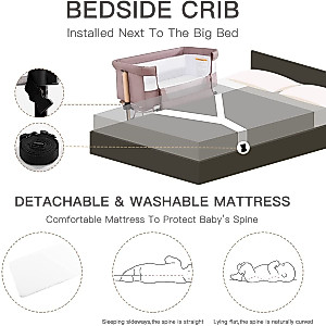 Baby Crib,3 in 1 Baby Bassinet Bedside Crib Adjustable Portable Bed for Infant,Baby Newborn Must Have Bed,Khaki