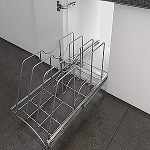 Slide Out Organizer for Cutting Board, Pan, Bakeware, and Tray - Pull Out Kitchen Cabinet Rack - (11W x 22D x 11.8H inch, Chrome)