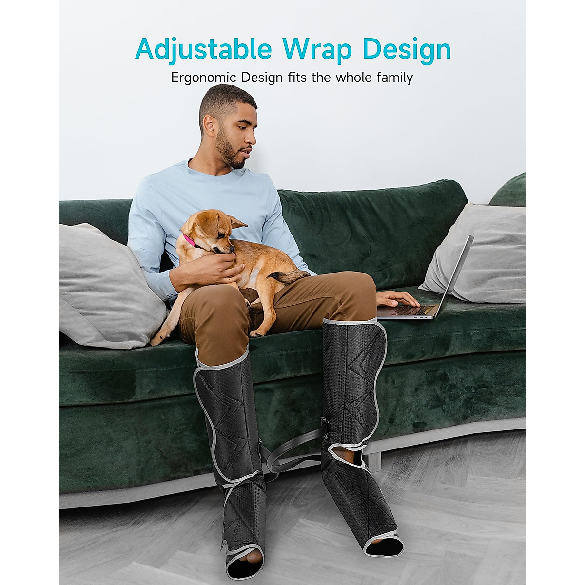 ALLJOY Leg and Foot Massager with Heat, Air Compression Leg Massager for Circulation and Pain Relief, Foot and Calf Massager 6 Modes 3 Intensities 2 Heating Levels Adjustable Massage Boots Best Gift