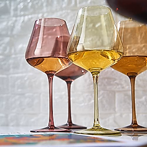 Terracotta Mars Collection Colored Crystal Wine Glass Set of 5, Gift For Him, Her, Wife, Mom Dad Friend - 20 oz Glasses, Unique Italian Style Tall Drinkware - Red & White, Dinner, Beautiful Glassware