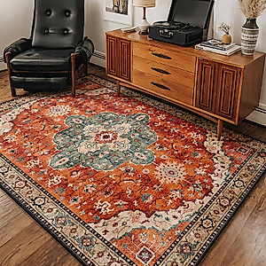 Castage Boho Rug 3x5,Washable Area Rugs for Bedroom Living Room Kitchen Entryway,Small Vintage Bohemian Distressed Non Slip Oriental Tribal Carpet,Retro Rust