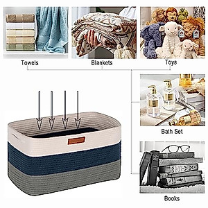 Sophia & William Cotton Rope Baskets for Shelves 14.6"L x 8.3"W x 9.8"H, Woven Nurery Storage Baskets & Bins with Handles, Baby Toy Baskets Organizer for Laundry, 1 Pack, Majolica Blue & Moon Mist