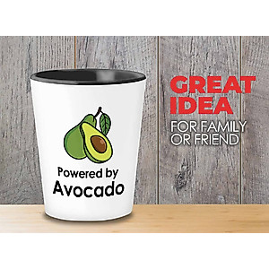 Flairy Land Vegan Shot Glass 1.5oz - Powered by Avocado - Fruitarian Herbivorous Vegetarian Diet Healthy Plant Based Gluten Free Veggie Veganism