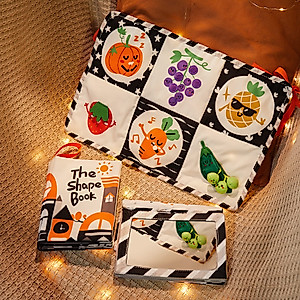 TUMAMA Baby Crib Black White Hanging Toy, Soft Cloth Shape Book, Crib Play Mats High Contrast Double Sides, Floor Mirror Books Letters Numbers Animals for Baby 0 3 6 9 12 Months