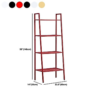 Ladder Metal Bookshelf Modern Bookcase with Rectangular Shelves Storage Rack Kitchen Storage Rack Multi-layer Bookshelf Floor-to-ceiling Trapezoidal Balcony Flower Stand Red(24"L x 14"W x 58"H, Red)
