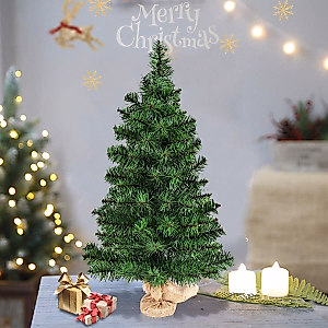 3FT Artificial Tabletop Christmas Tree, Premium Spruce Christmas Tree w/Burlap Base, for Xmas Indoor Decor