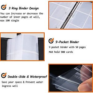 Basketball Cards Binder 900 Pockets, Trading Cards Holder Card Collectors Album,Trading Card Binder 9 Pocket with 50 Removable Sleeves for Basketball Card and Sports Card