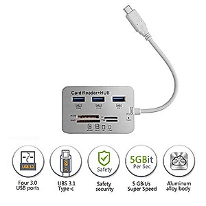 USB C Hub 7 in 1 Type C Adapter SD Memory Card Reader 3 USB Port Hub