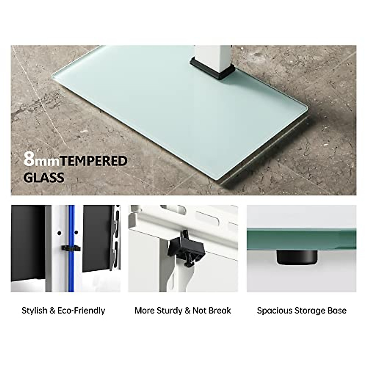 FITUEYES Universal TV Stand Table Top TV Stand for 27-55 inch LCD LED TVS Height Adjustable TV Base with Tempered Glass Base Wire Management VESA 400x400mm Holds 88 Pounds, White