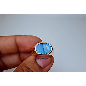 Flat Natural Labradorite Ring, Copper Ring, 925 Solid Sterling Silver Ring, Engagement Ring, Promise Ring, Blue Gemstone Ring, Oval Shape Horizontal Ring (Copper, 9.5)