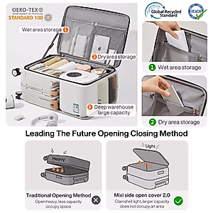 mixi Carry On Luggage with Cup Phone Holder and Charger Hard Shell Suitcases with Spinner Wheels, 20 Inch Smoke White