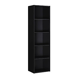 Home Square Five Shelf Wooden Bookcase Set in Black (Set of 2)