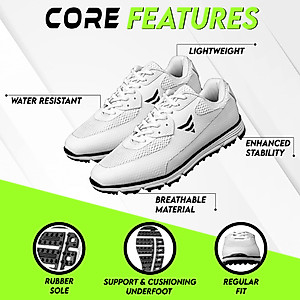 Core Golf Shoes – Water Resistant Golf Shoes for Outdoor Golf Sports and Training - Soft Breathable Lightweight Golf Shoes for Men and Women - Anti-Slip Outsole Cushioning Sneakers White