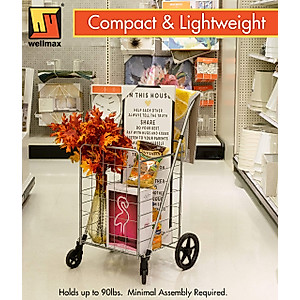 Wellmax Grocery Shopping Cart with Adjustable Handle and Swivel Wheels, Heavy Duty Foldable and Collapsible Utility Cart
