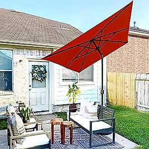 LAUREL CANYON Rectangular Patio Umbrella Market Table Umbrellas Outdoor Umbrella with Push Button Tilt and Crank for Lawn, Garden, Deck, Backyard & Pool, 6.5 x 10ft, Red