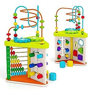 ACOOLTOY Wooden Activity Cube 5 in 1, Baby Activity Center for Boys and Girls 1,2,3 Years Old