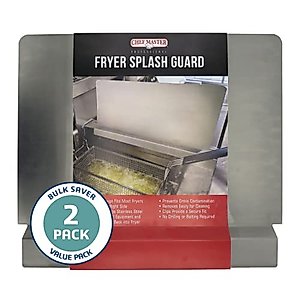Chef Master 90059 Commercial Deep Fryer Splash Guard | Stops Oil From Splattering | Clips Provide a Secure Fit | Durable 18 Gauge Stainless Steel | Measures 20.5 x 15 Inches | 2 Pack