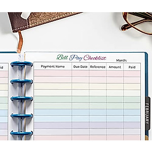 Monthly Bill Pay Checklist for the Mini Happy Planner, Fits 7-Disc Notebook, Budget Planner, Pre-punched Planner Inserts (colorful) BohoPlanners
