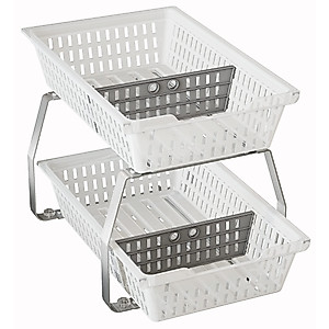 USHARP 2 Tier Clear Organizer with Dividers,Bathroom Organizer Under Sink Rack,Kitchen Pantry Medicine Cabniet Organizer Bins,Multipurpose Slide-Out Storage Container